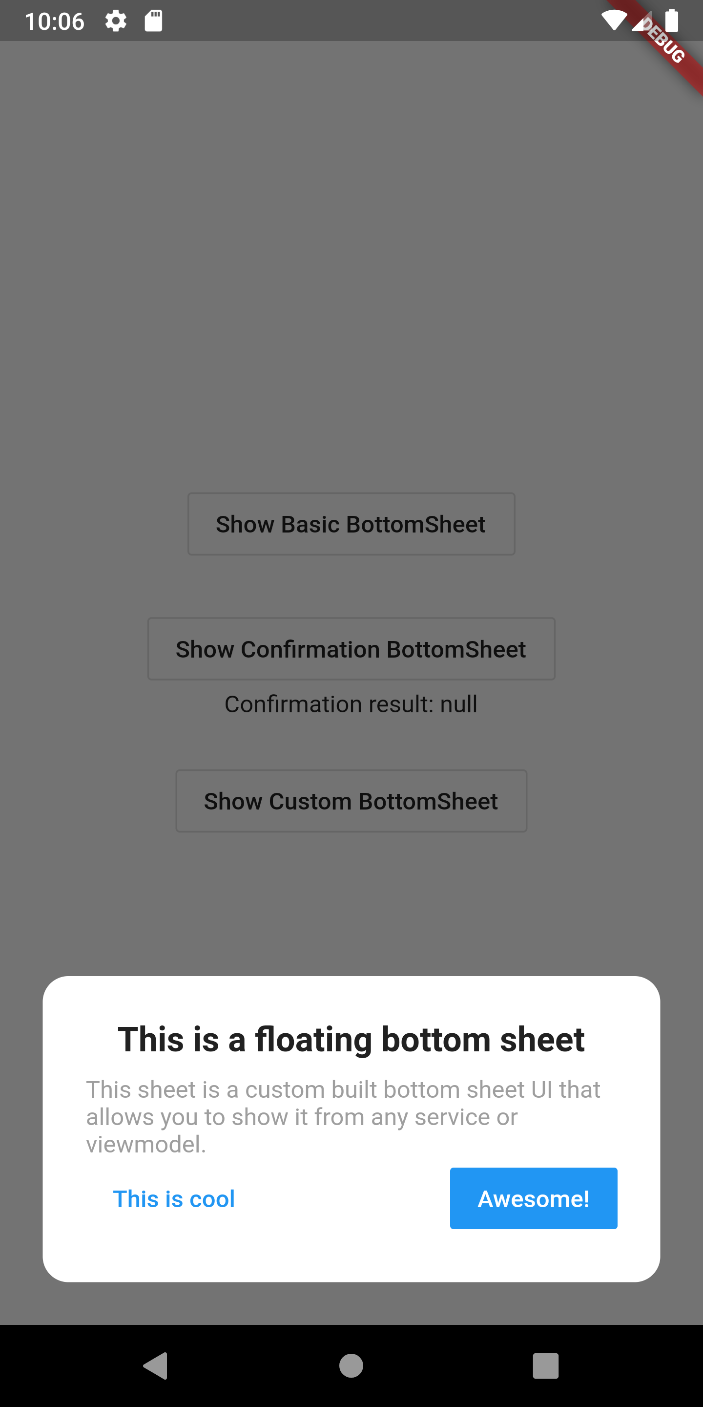BottomSheets in Flutter through Stacked Services
